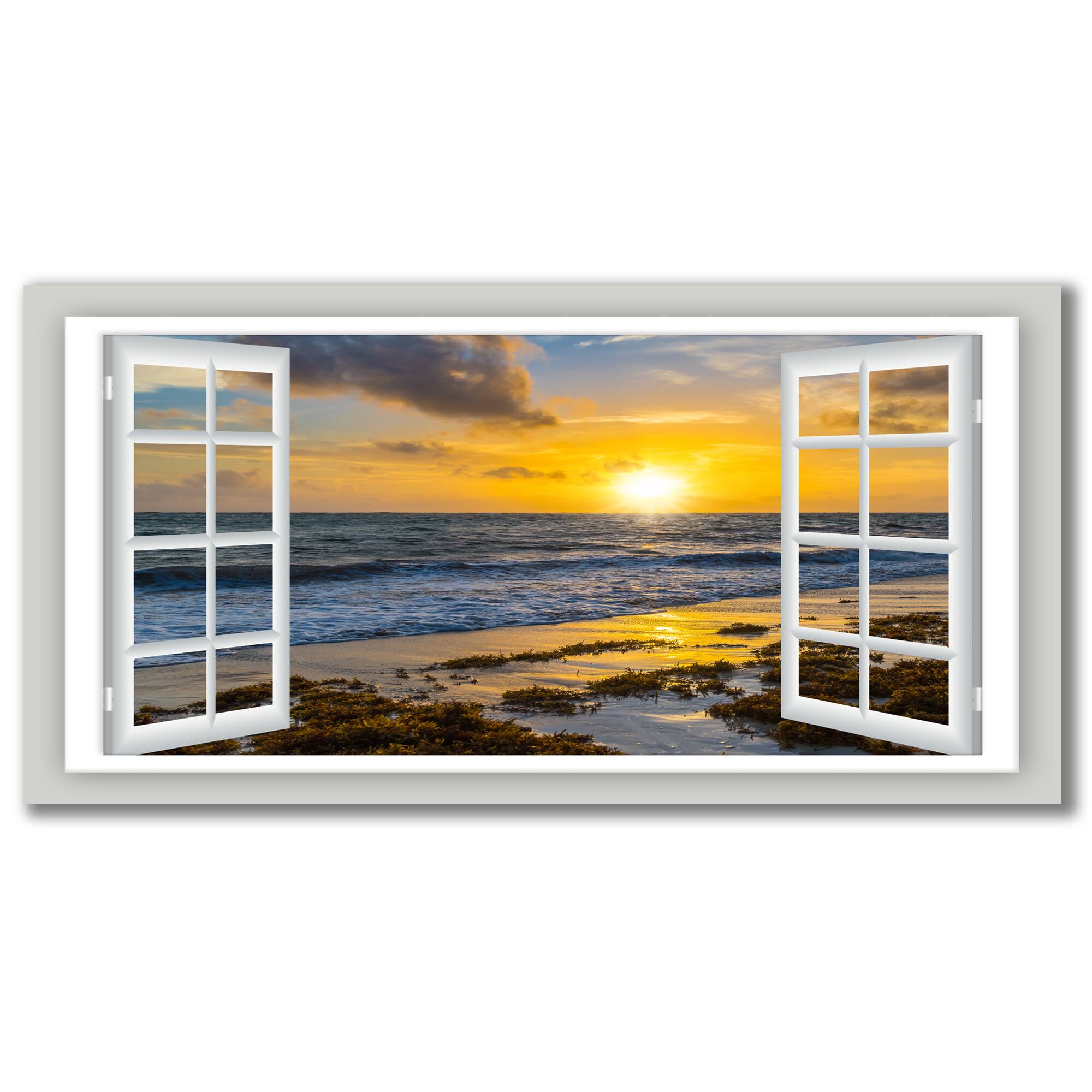 Designart - Open Window to Bright Yellow Sunset - Modern Seascape ...
