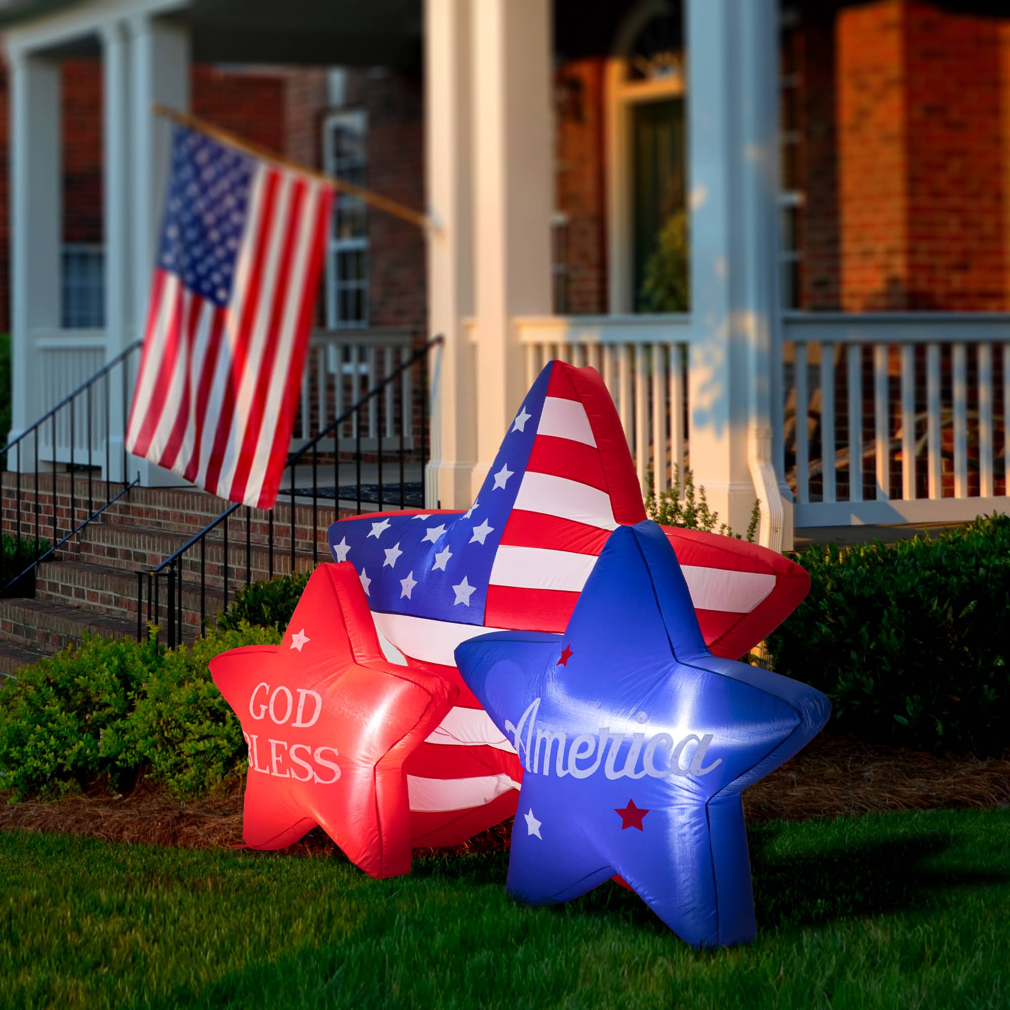 Glitzhome® 6ft. Lighted Patriotic American Inflatable Stars Décor ...