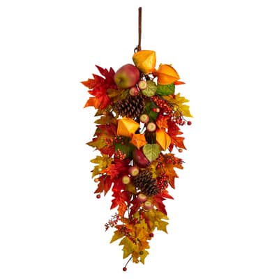 35" Maple Leaf & Berries Fall Teardrop Swag | Michaels