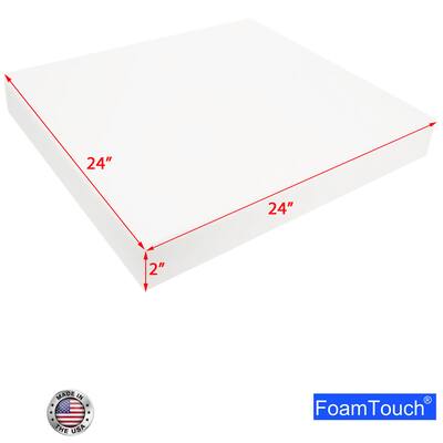 FoamTouch® 2" x 24" x 24" High Density Upholstery Foam, Color: White ...