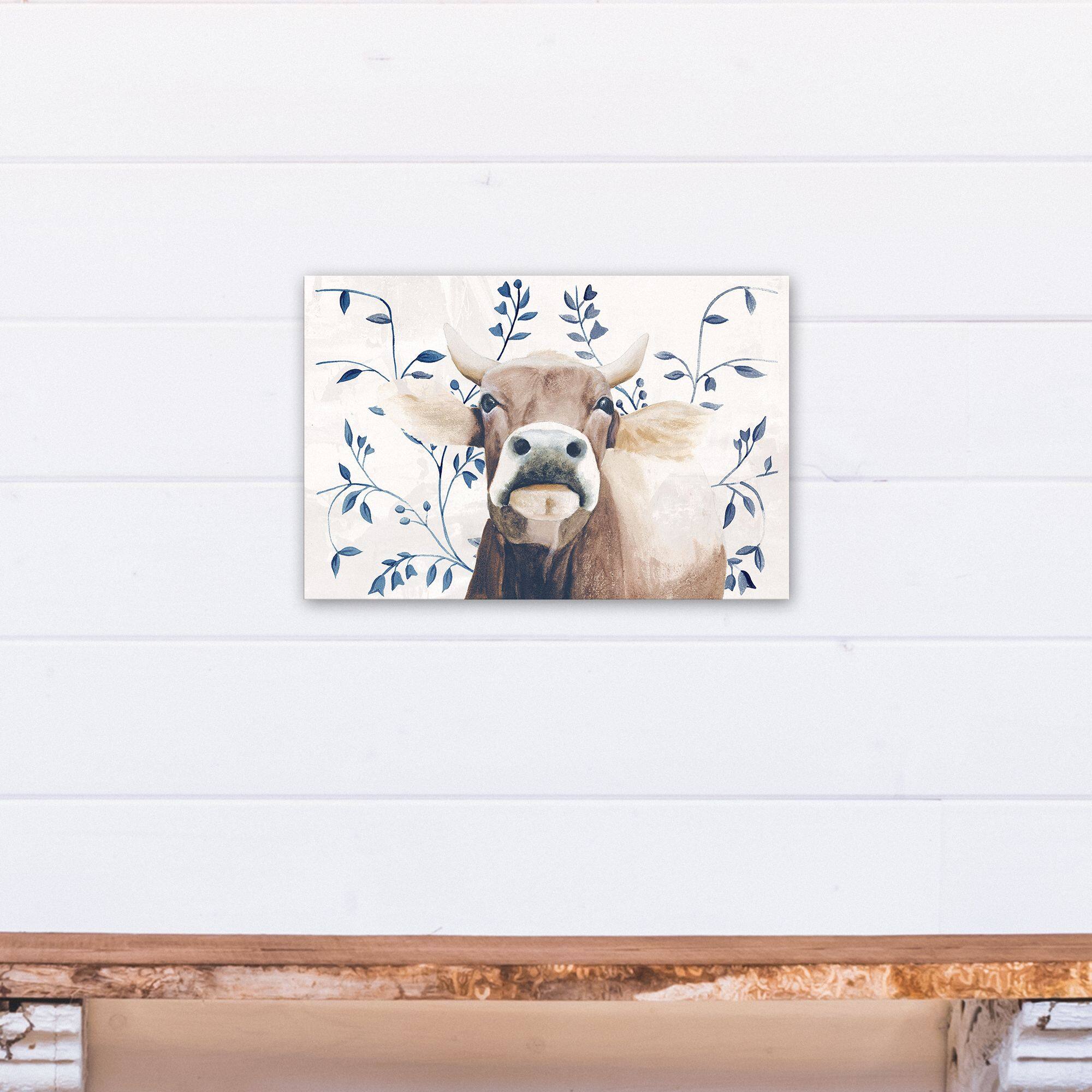 Navy Patterned Cow 12" x 18" Canvas Wall Art | Michaels