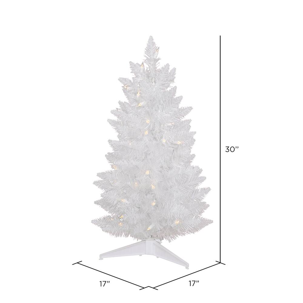 30" Pre-Lit Sparkle White Spruce Pencil Artificial Christmas Tree ...