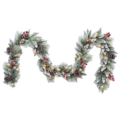 Santa's Workshop 9ft. Pre-Lit Glitter Mixed Garland | Michaels