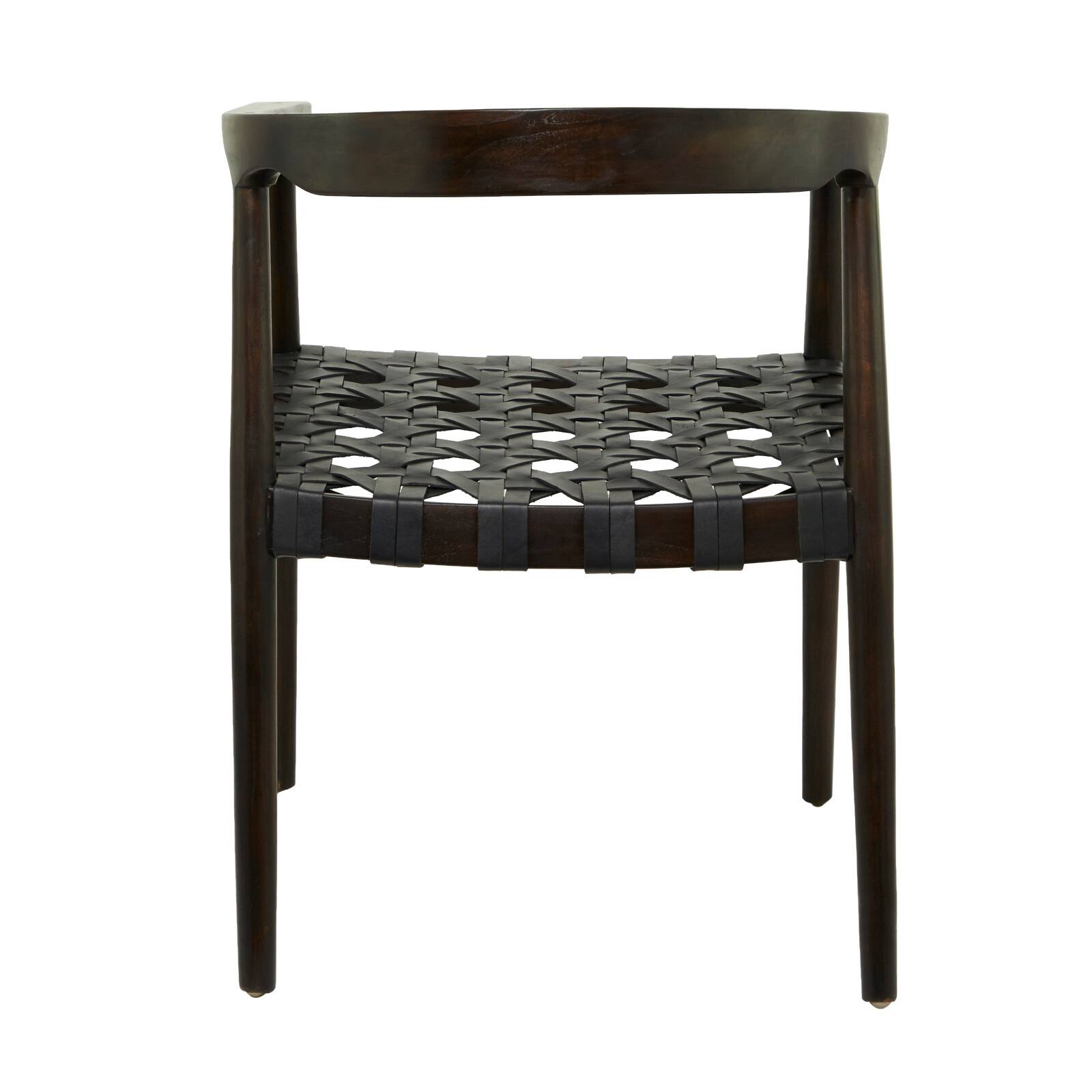 30" Dark Brown Teak Wood Handmade Woven Dining Chair with Armrests ...