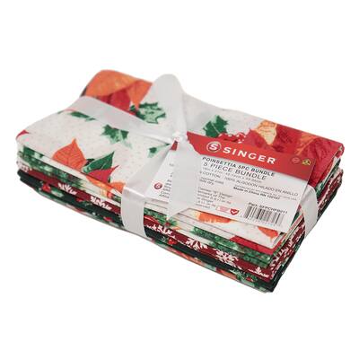 SINGER Christmas Poinsettia Cotton Fabric Fat Quarter Bundle | Michaels