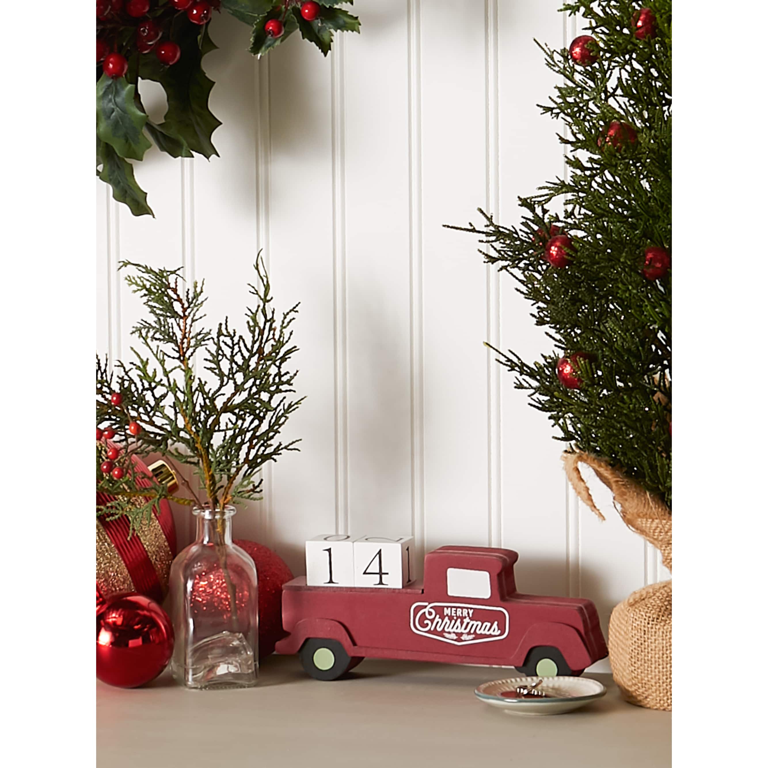 DII® Christmas Tree Truck Tabletop Block Calendar | Christmas Tabletop ...