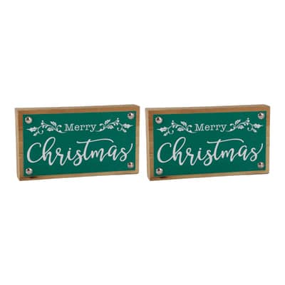 7" Green Merry Christmas Tabletop Décor Sign Set | Michaels
