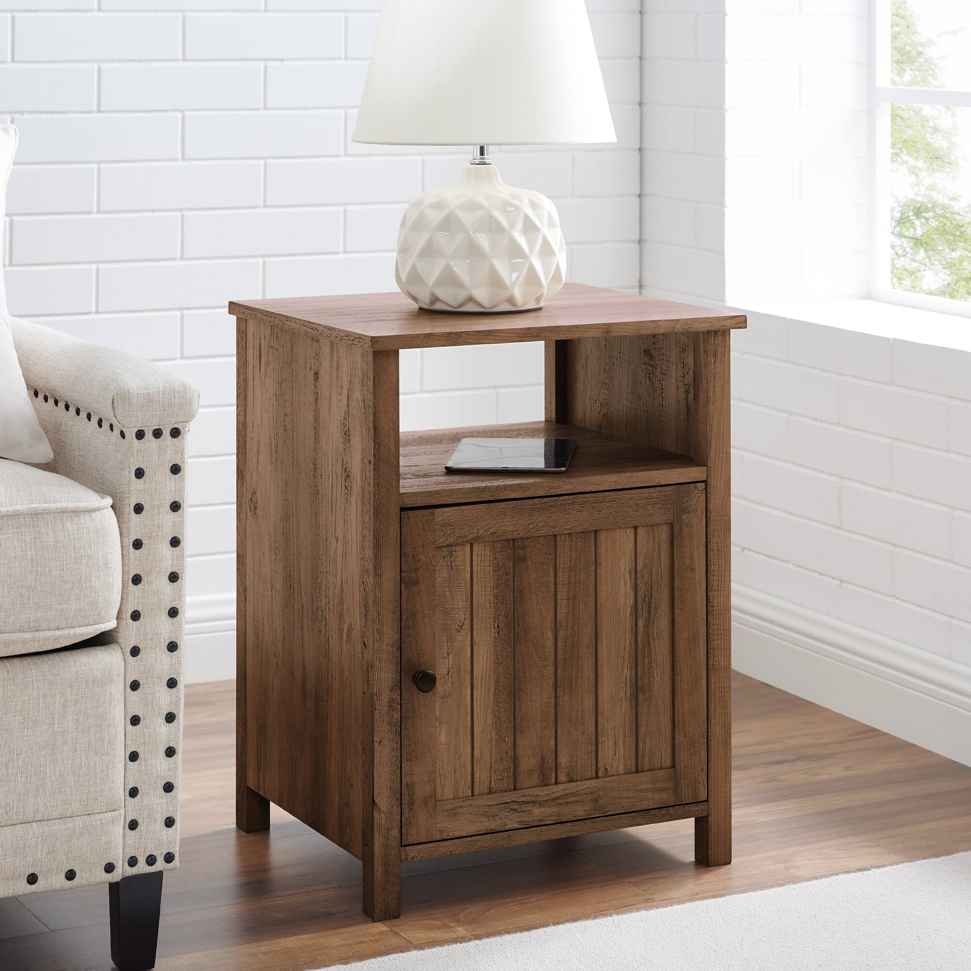 Walker Edison 18" Reclaimed Barn Wood Side Table with Grooved Door ...