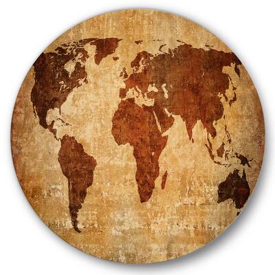 Designart - Ancient Map of The World XI - Vintage Metal Circle Wall Art ...
