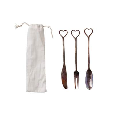 Hello Honey® Forged Copper Appetizer Cutlery Set with Heart Handles ...