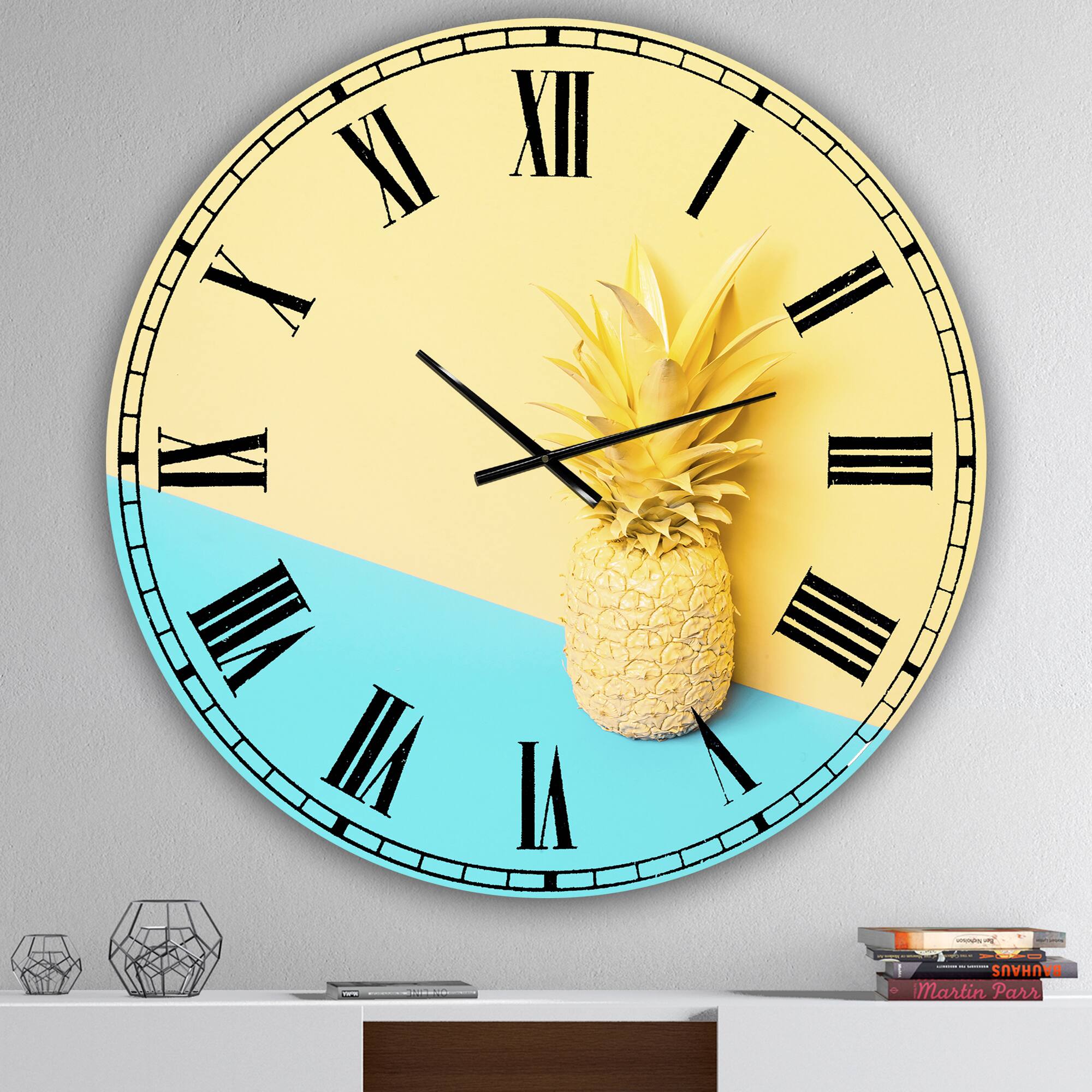 Designart Pink and Blue Pineapple Large Modern Wall Clock | Clocks ...