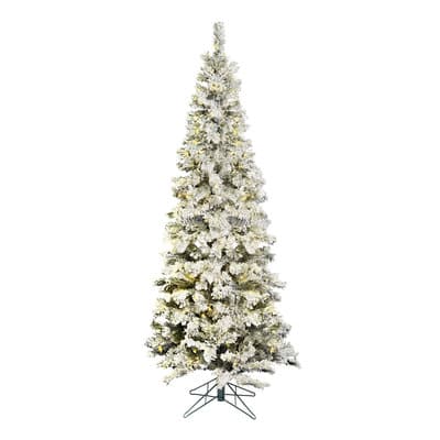 5.5ft. Pre-Lit Flocked Pacific Pine Artificial Christmas Tree, Pure ...
