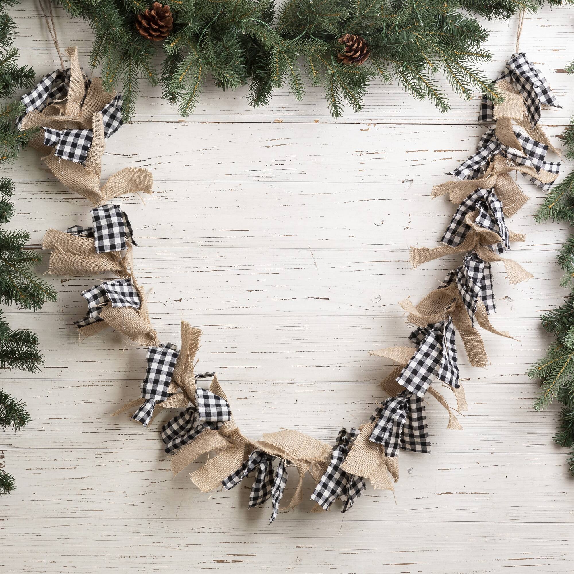 Glitzhome® 6ft. Black & White Plaid Fabric Linen Garland | Michaels