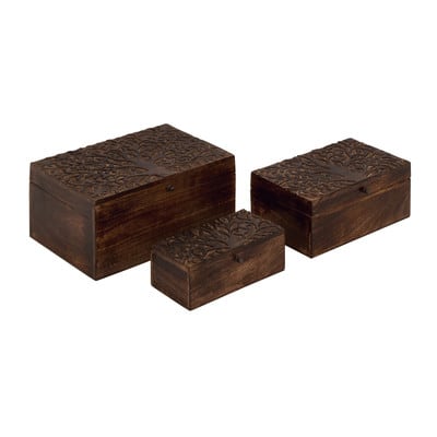 Natural Rectangular Brown Wooden Tree Decorative Box Set | Michaels