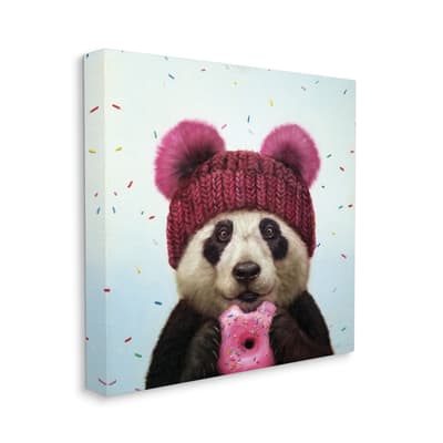 Stupell Industries Happy Panda Bear with Pink Sprinkle Donut Canvas ...