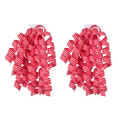 3/8" Red & Pink Stripes Curly Ribbon Bows, 2ct. by Celebrate It™ | Michaels