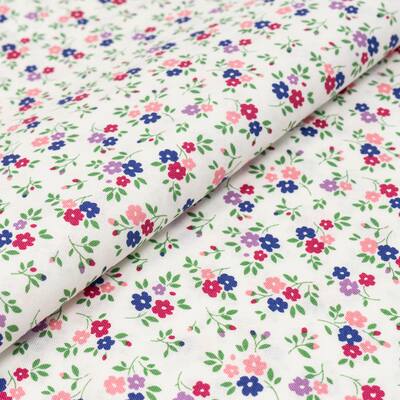 SINGER Purple & Pink Flower on White Cotton Fabric | Cotton & Cotton ...