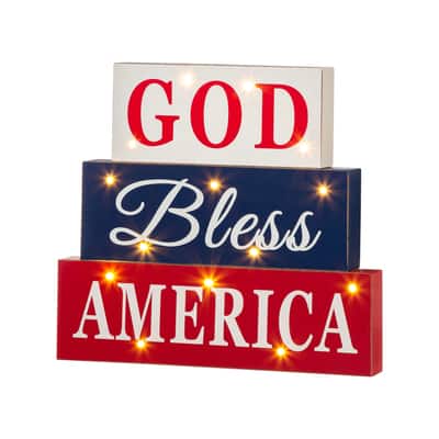 Glitzhome® 12" LED Wooden Patriotic Block Sign | Michaels