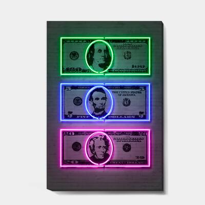 Designart - Founding Fathers Neon Dollar - Modern & Contemporary Canvas ...