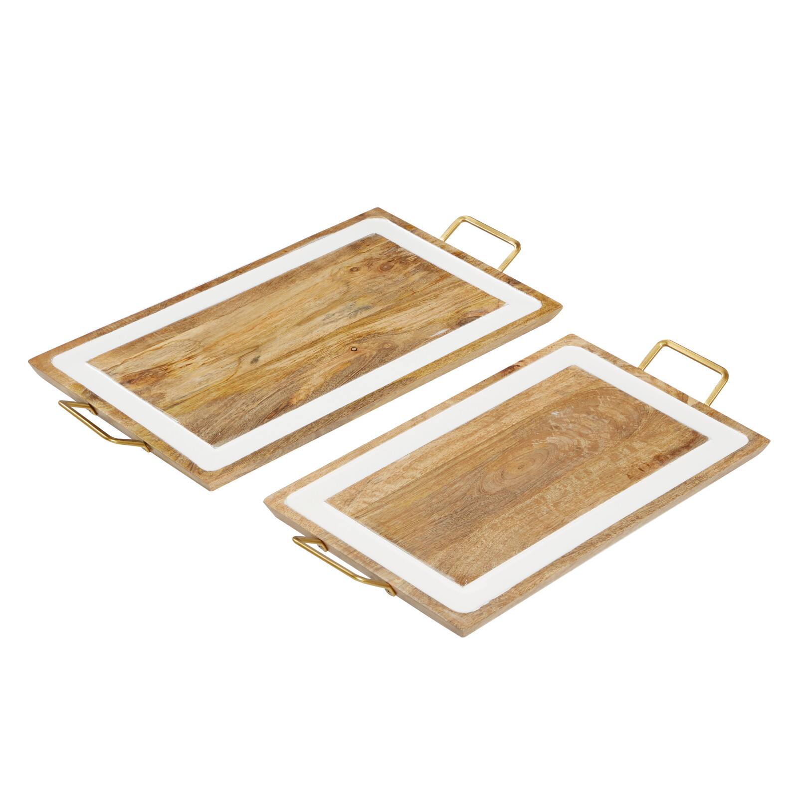 White & Brown Mango Wood Modern Tray Set | Michaels