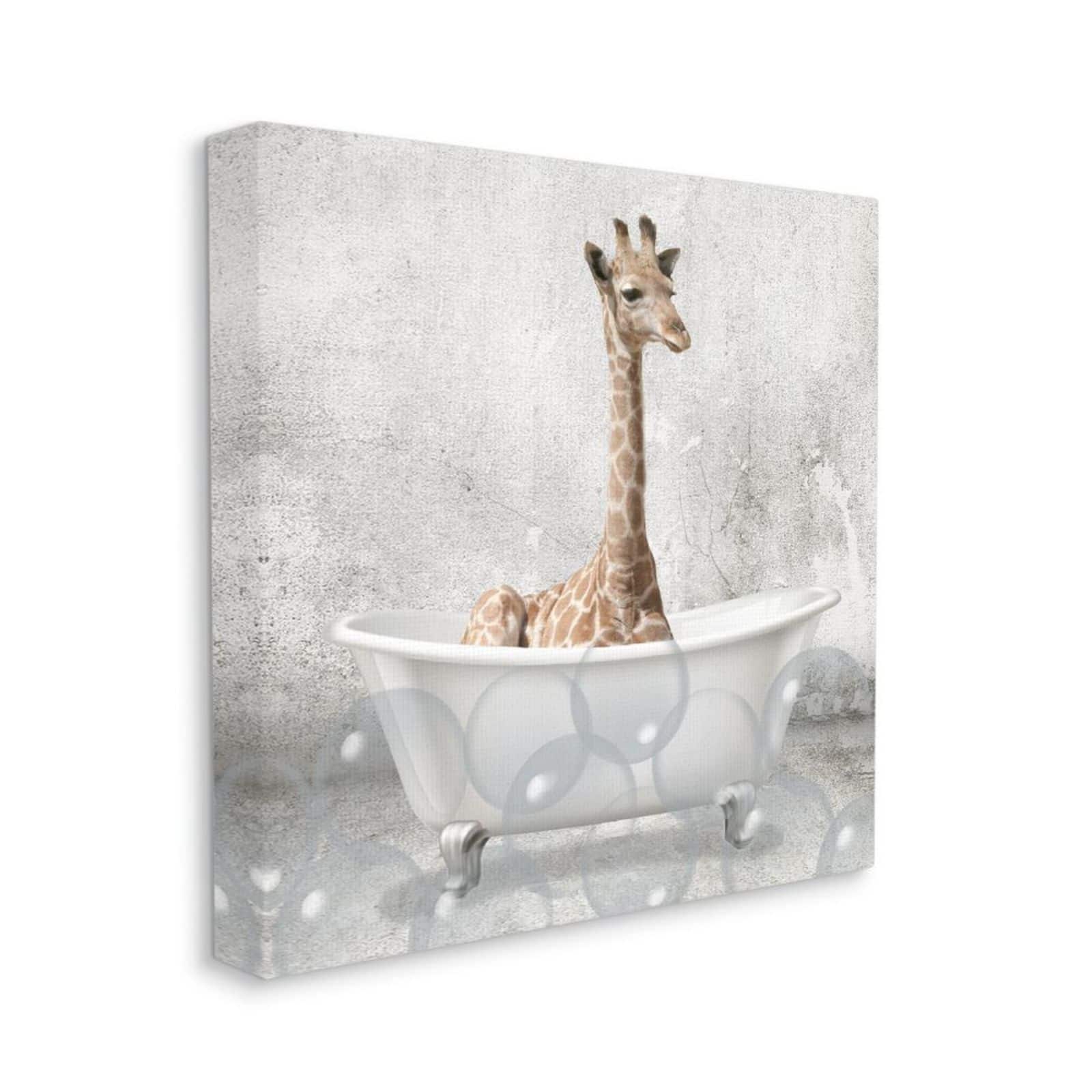 Stupell Industries Baby Giraffe Bath Time Cute Animal Canvas Wall Art ...