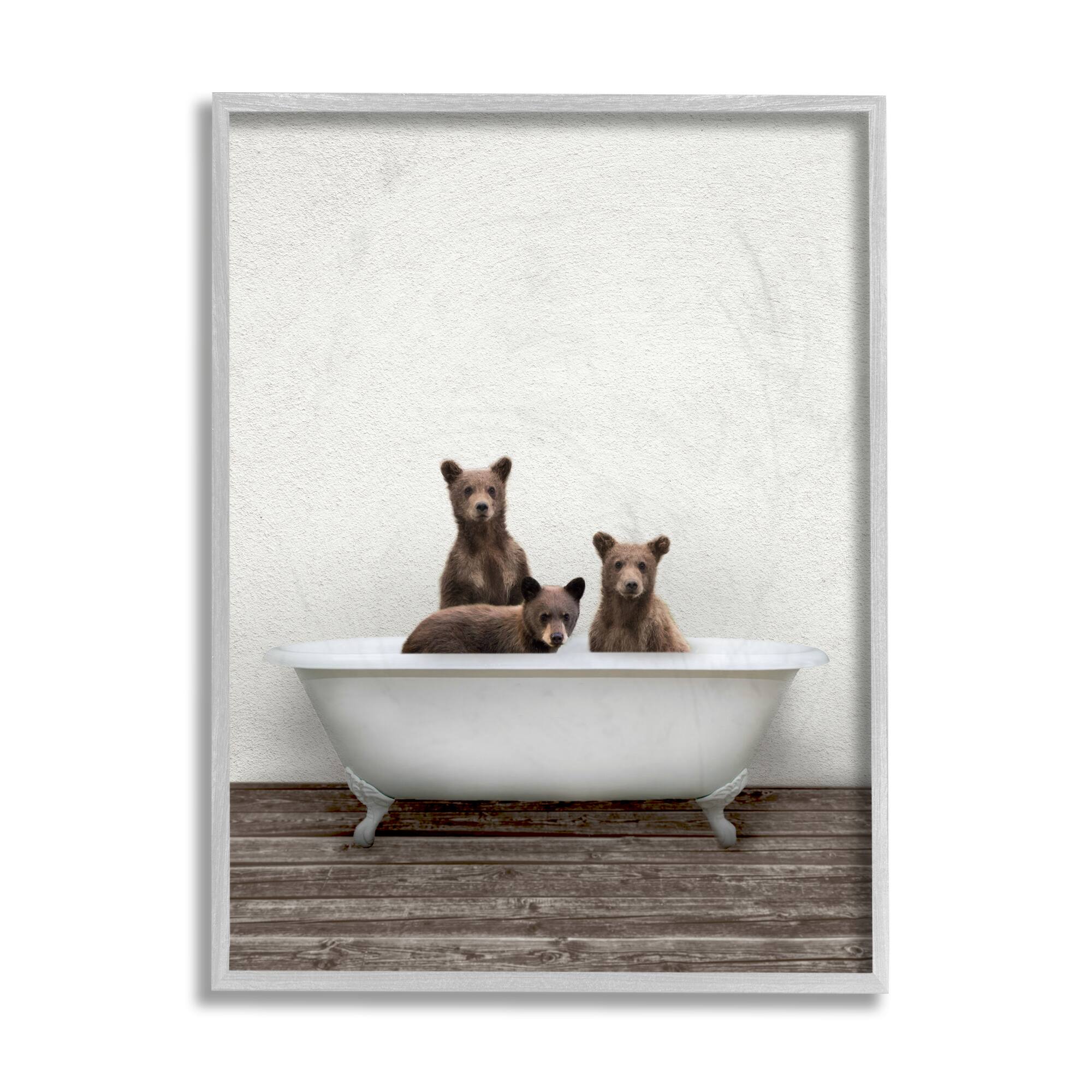 Stupell Industries Three Bear Cubs in a Tub Wall Art in Gray Frame ...