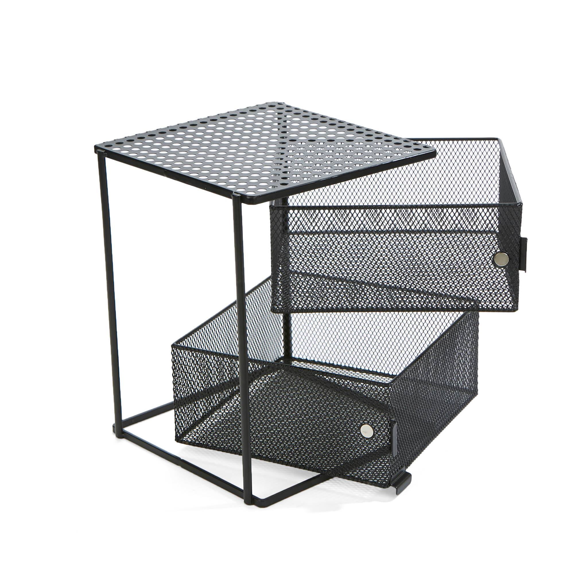 Mind Reader Black 2-Tier Metal Mesh Magnetic Organizer Slide Out Basket ...
