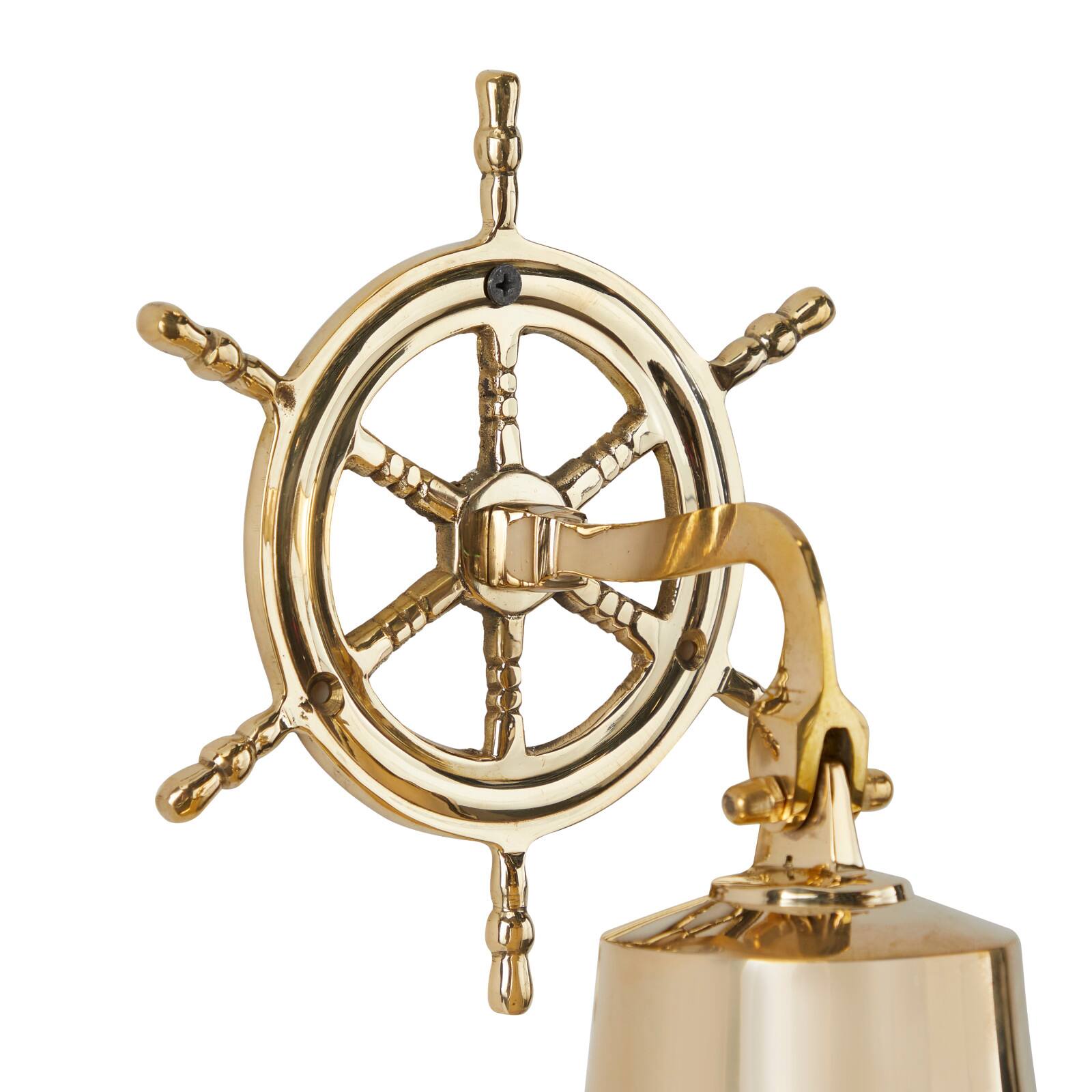 Gold Brass Bell Wall Decor with Ship wheel Backing 7" x 9" x 6" | Wall ...