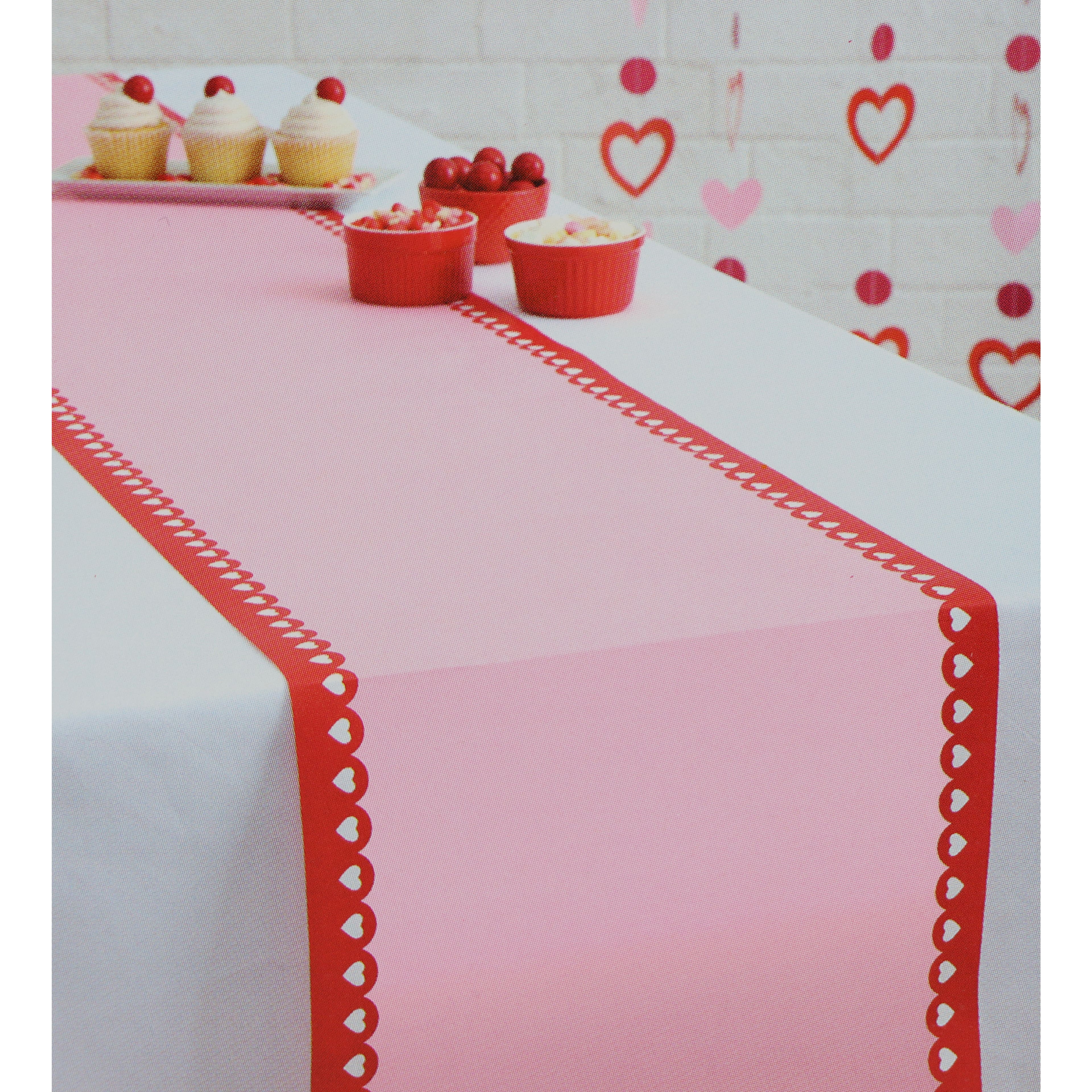 14" x 20ft. Pink with Red Hearts Edge Table Runner by Celebrate It ...