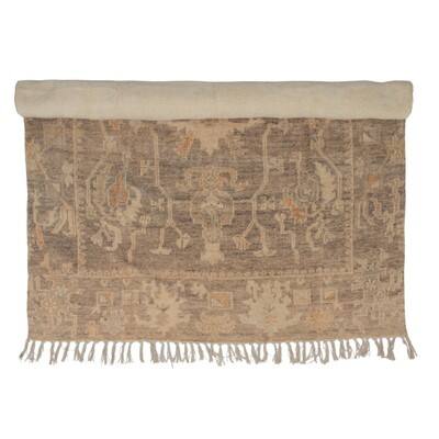 5ft. x 7ft. Brown Cotton Chenille Distressed Print Rug with Fringe ...
