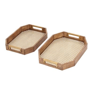 Light Brown Wood Traditional Tray Set | Michaels