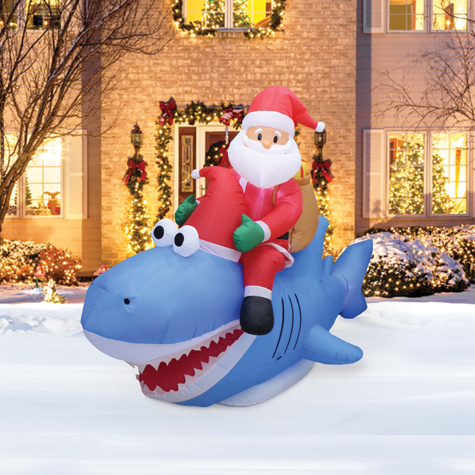 9ft. Inflatable Christmas Santa Riding Shark | Michaels