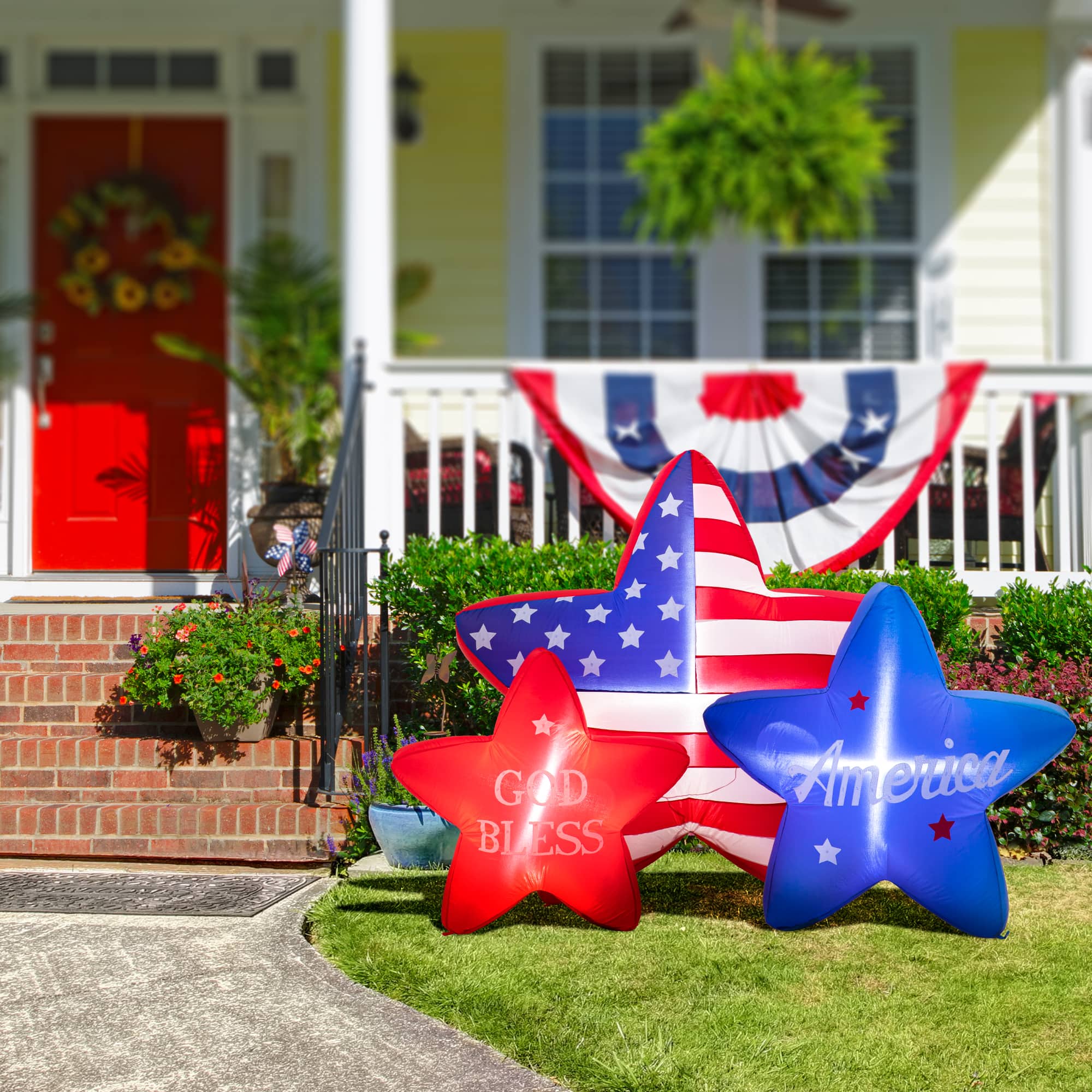 Glitzhome® 6ft. Lighted Patriotic American Inflatable Stars Décor ...