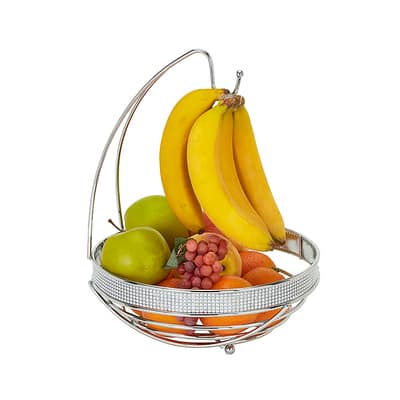 Kitchen Details Round Chrome Pave Diamond Fruit Basket with Banana Tree ...
