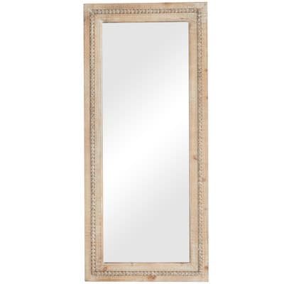 Brown Wood Beaded Frame Wall Mirror with Distressing 24" x 2" x 54 ...