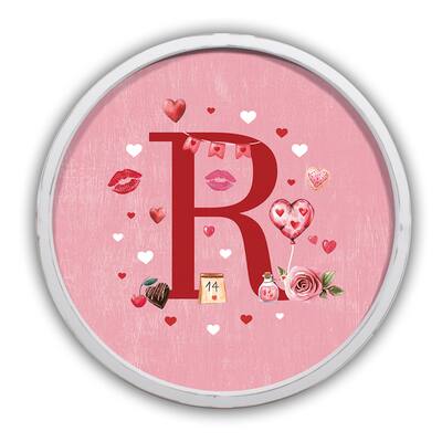 20" Valentine Things White Framed Round Monogram Print, Color: R | Michaels