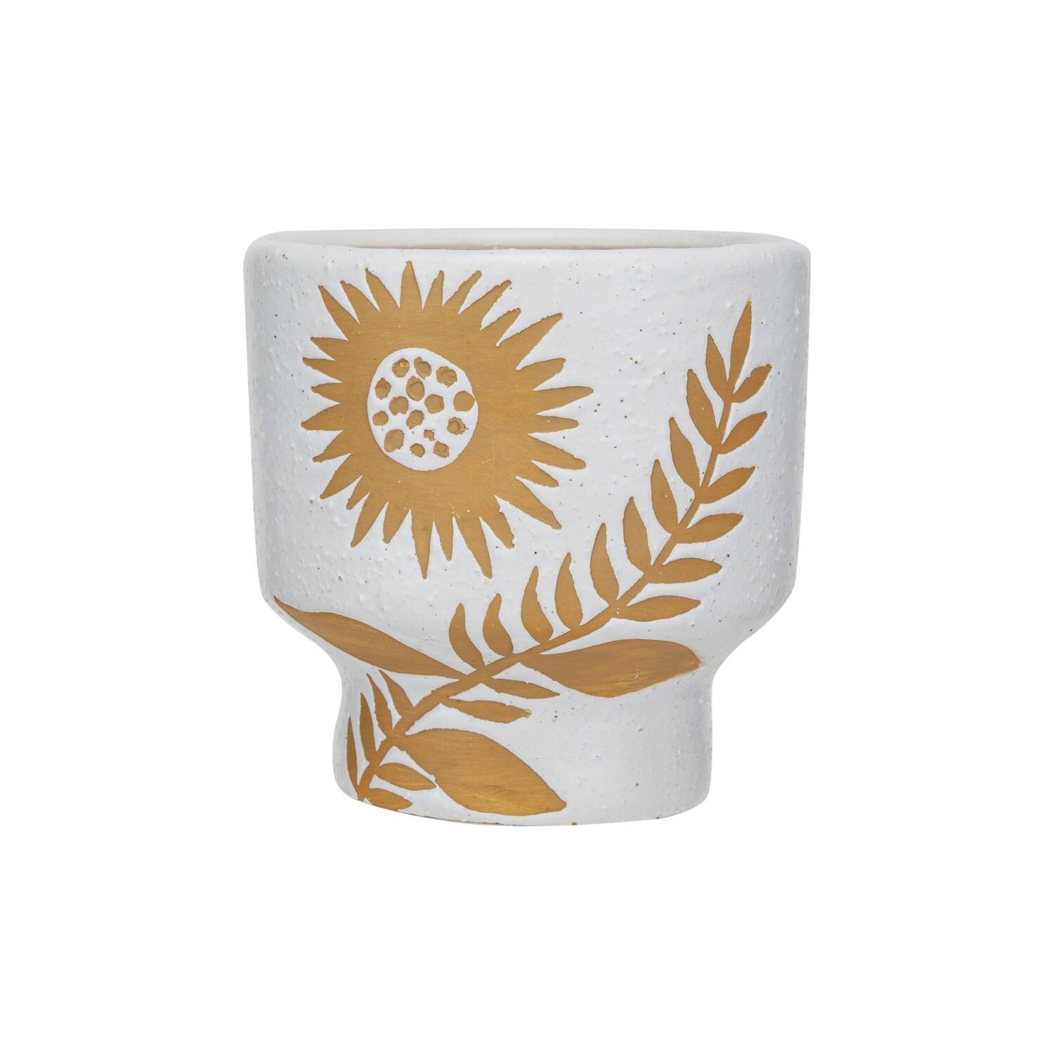 Hello Honey® 5.5" White & Mustard Reactive Glaze Flower Stoneware ...