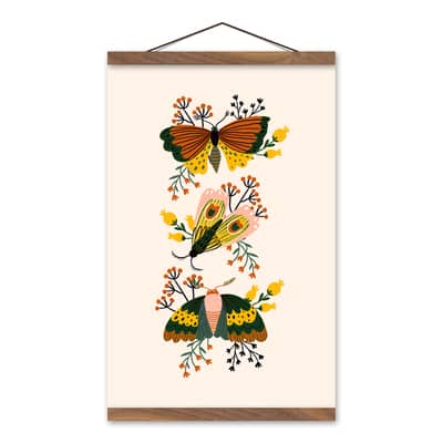 Floral Moths Teak Hanging Canvas Art | Michaels