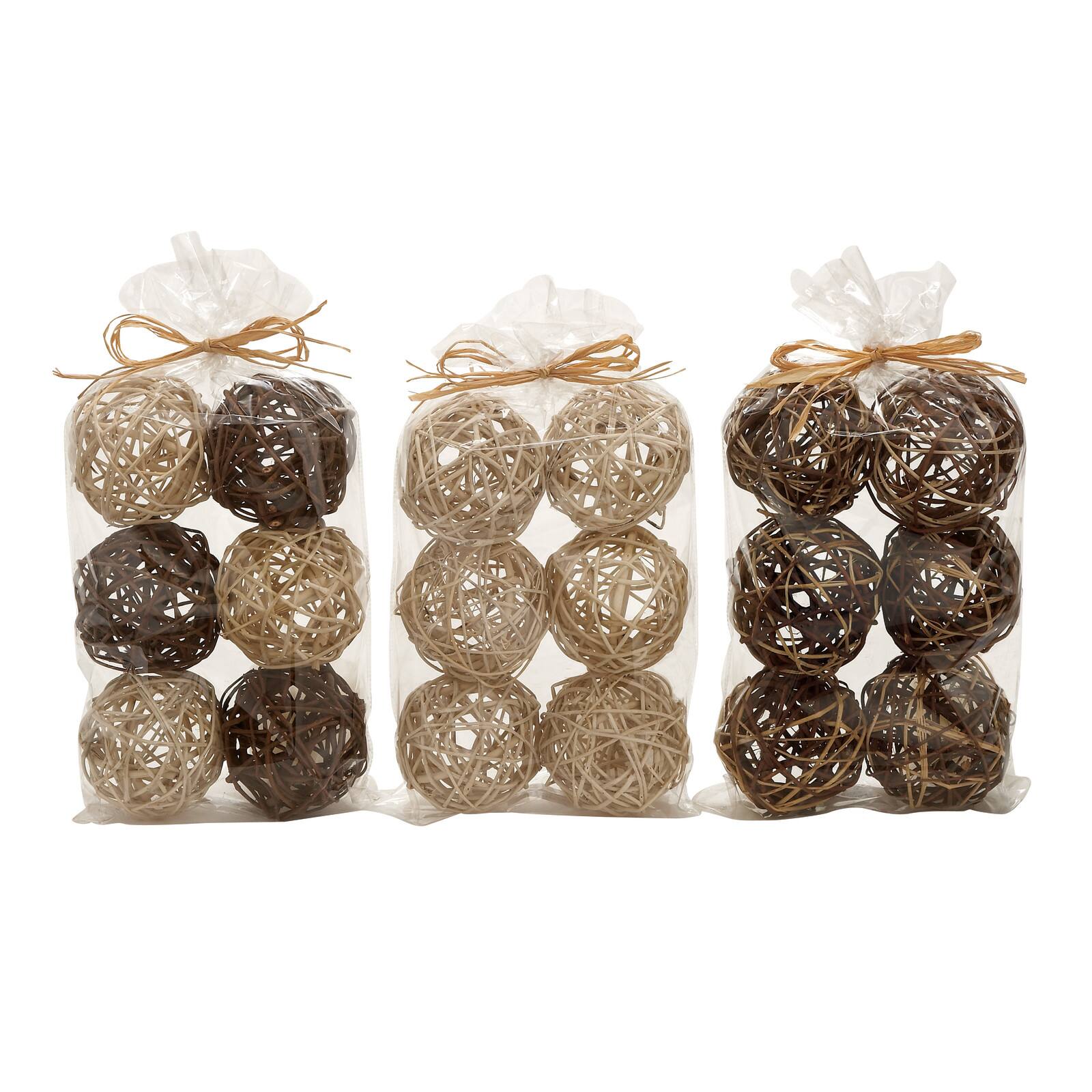 4" Brown & Beige Dried Flower Natural Decorative Orbs, 3 Packs of 6 ...