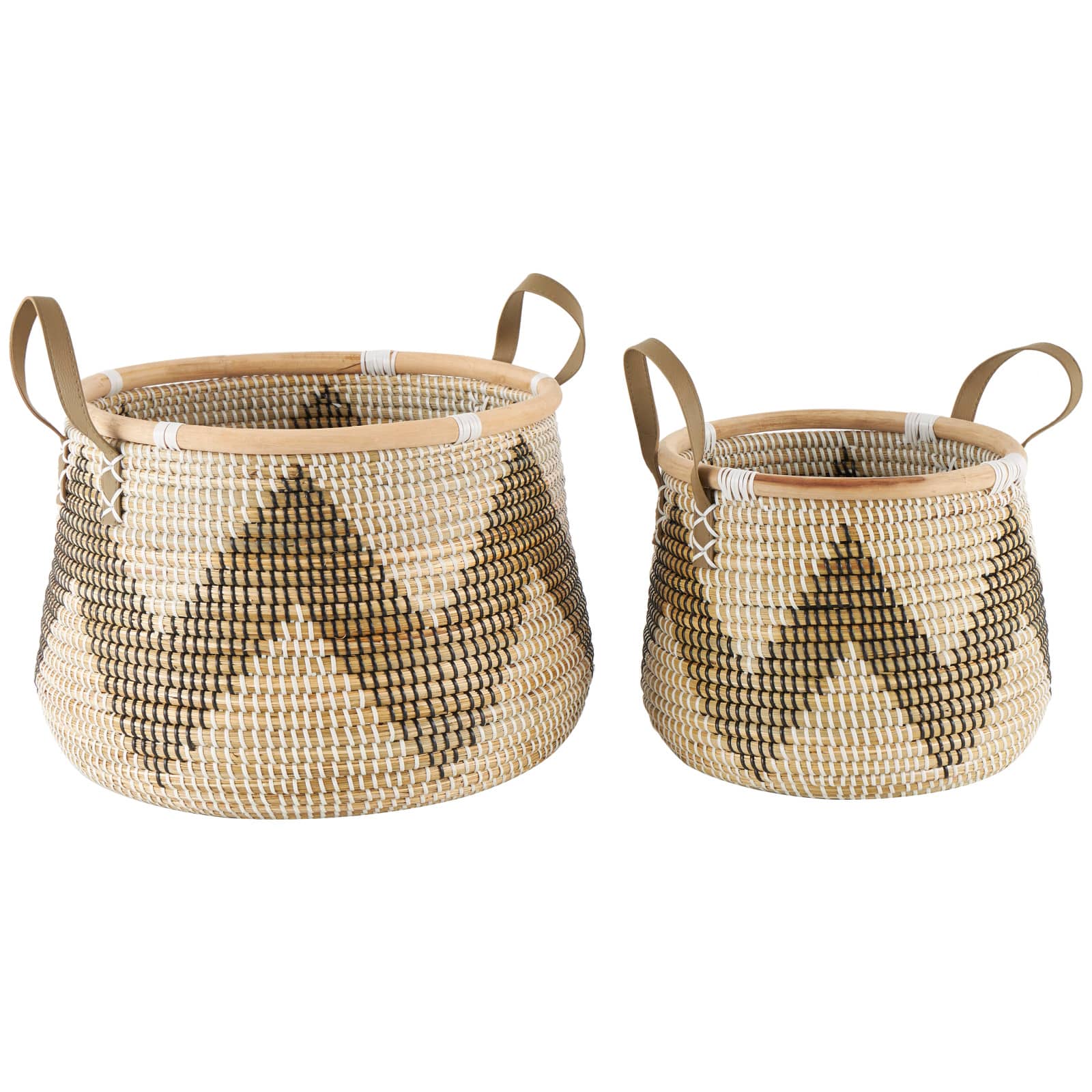 Brown Round Seagrass Handmade Zigzag Storage Basket Set | Michaels