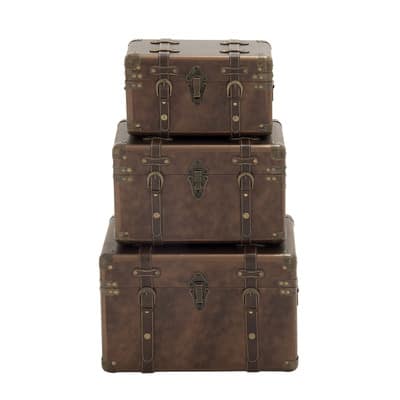 Set of 3" Brown Leather Traditional Trunk, 18", 16", 13" | Michaels
