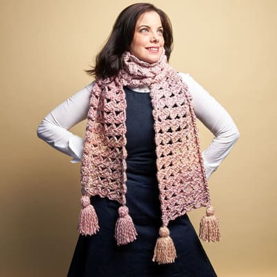 Caron® Marble Cakes™ Crochet Marled Slanted Shell Super Scarf ...