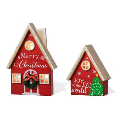 Glitzhome® Christmas Lighted Wooden House Table Décor Set | Michaels