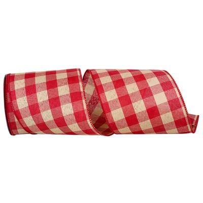 Reliant 4" x 10yd. Wired Red Tea Dye Gingham Ribbon | Michaels