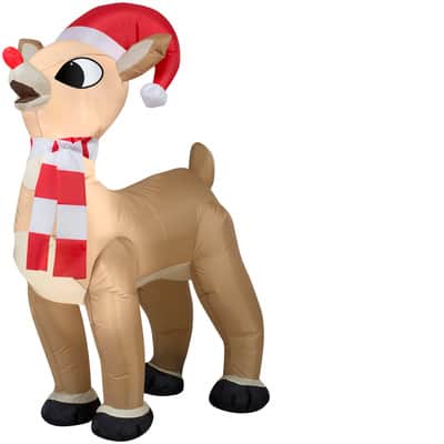 3.5ft. Airblown® Inflatable Standing Rudolph with Santa Hat & Scarf ...