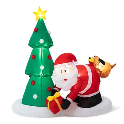 Glitzhome® 6.5ft. Lighted Dog Bites Santa Inflatable Décor | Michaels