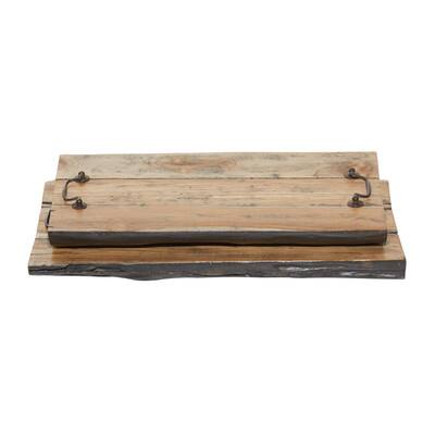 Brown Teak Wood Rustic Tray Set | Michaels