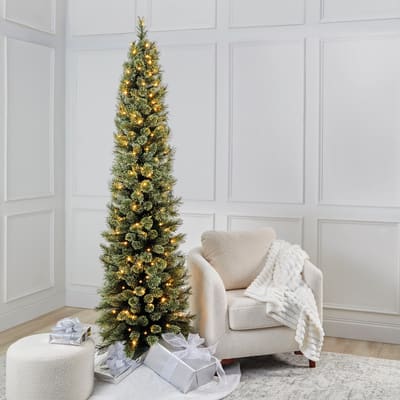 7ft. Pre-Lit Cashmere Pencil Artificial Christmas Tree, Warm White LED ...
