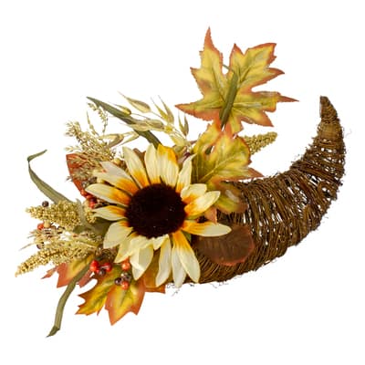 12" Fall Harvest Sunflower & Pumpkin Cornucopia Decoration | Michaels