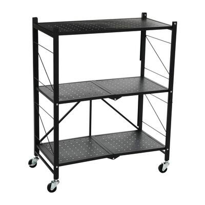 Household Essentials 34" Black Metal 3-Tier Foldable Utility Rack ...